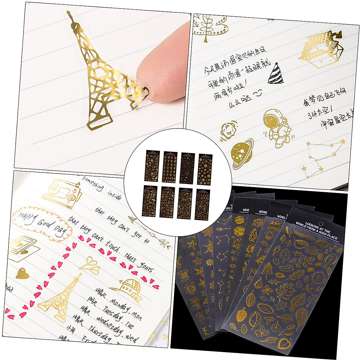 8 Sheets DIY Bronzing Stickers DIY Suitcase Stickers Decorative Decals Diary Decorative Sticker DIY Decals Scrapbook Stickers DIY Stickers Hand Account Stickers Phone Case Decals