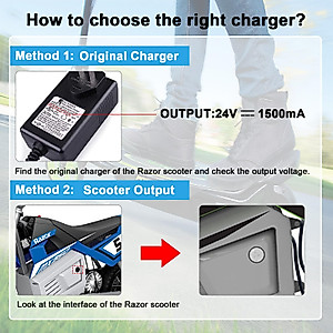IBERLS Charger for Razor MX350 Scooter, Dirt Bike, E100, E200, E300, MX400 Dirt Rocket, Pocket Mod, Quad Dirt, Crazy Cart Battery Replacement Power Supply 24V Cord(6.6FT，LED)
