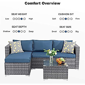 JAMFLY Outdoor Patio Furniture Sets, All-Weather Rattan Outdoor Sectional Sofa with Tea Table and Cushions Upgrade Wicker Patio sectional Sets 3-Piece (Aegean Blue)