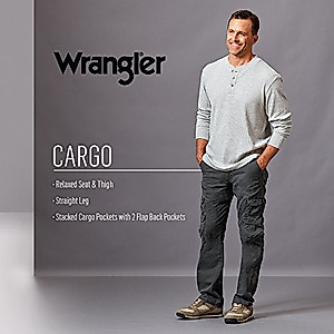Wrangler Authentics Men's Premium Relaxed Fit Straight Leg Cargo Pant, Black, 34W X 30L