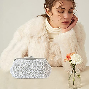 Women Pearl Clutch Pearl Beaded Purse and Clutch Elegant Formal Evening Bag Party Bridal Handbags (White)