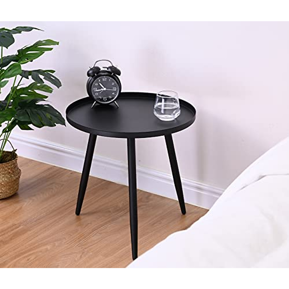 H JINHUI Round Sofa Side End Tables Metal Bedside Tables Nightstands for Small Space Living Room Bedroom Balcony, Anti-Rust and Waterproof, Matte Black