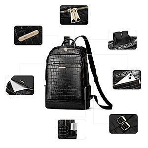 WESTBRONCO Leather Backpack Purse for Women 15.6 inch Laptop Backpack Crocodile Black