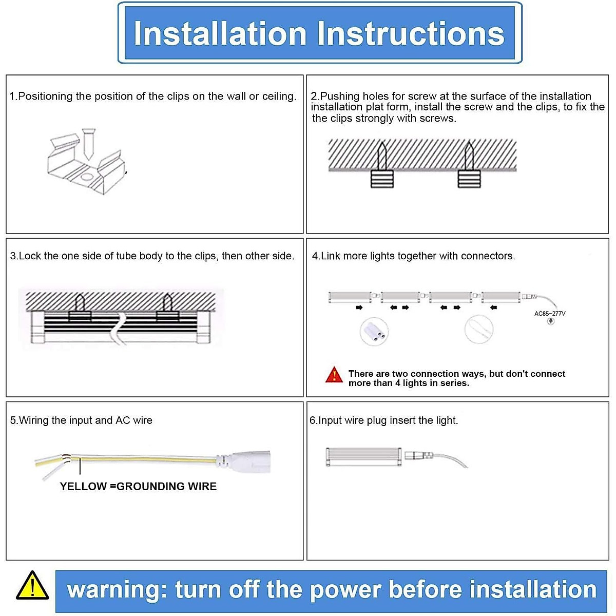 10Pack 4FT LED Shop Light Garage Lights, 50W 8000LM 6500K Linkable Shop Light, High Output Clear Cover Integrated LED Tube Light, T8 4FT LED Shop Light for Workshop Warehouse Basement, Plug and Play