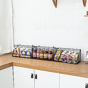 3 Tier Stackable Tea Bag Organizer with 3 Divinder 5 Hooks Metal Wire Basket Snack Rack Holder Countertop Caddy Bin Wall Mount Shelf for Office Kitchen Cabinet Pantry Patent Pending