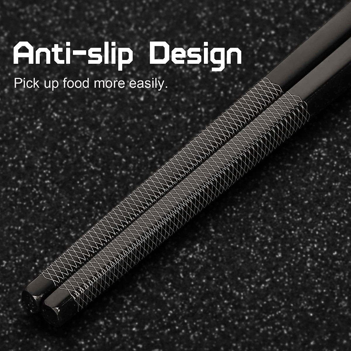 TIICOO Metal Chopsticks Reusable 2 Pairs Titanium Plated Stainless Steel18/8 Chopsticks with Holder, Dishwasher Safe Lightweight Japanese Style Chopsticks Gift Set(Black)