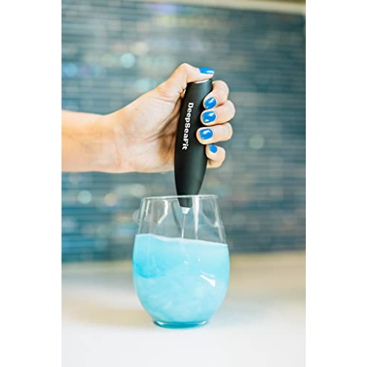 DeepSeaFit Hand Blender & Mixer for Pre-Workout, Protein, Formula, Powder Supplements, Coffee Art, Mixer Stick, Hand Mixer Electric, Milk Frother Batteries Included, Veteran Owned & Operated (Black)