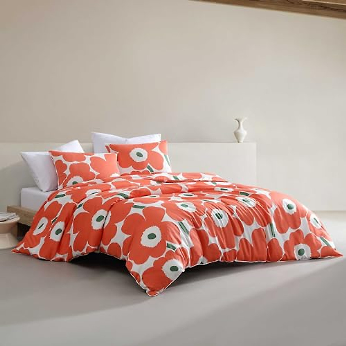 Marimekko - Duvet Cover Set, Super Soft Organic Bedding, Casual Home Decor (Unikko Orange, Queen)