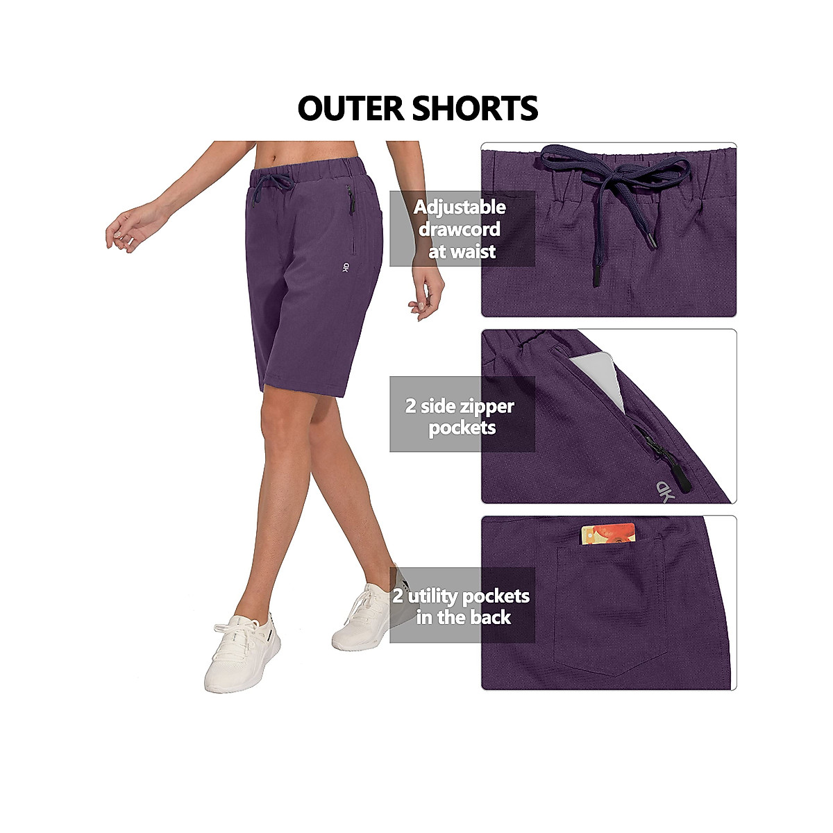 Little Donkey Andy Women's Lightweight Breathable Hiking Shorts, Quick-dry Golf Shorts with Zipper Pockets, Air-Holes Tech Purple Magic Heather L