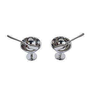 Ice cream stainless steel Dessert Cups, 5.5 Ounce Ice Cream Bowl Including Long Handle Stainless Steel 2 Spoons suitable for eating desserts Set of 2(silver)