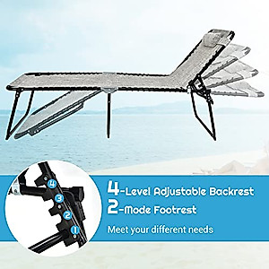GYMAX Lounge Chair for Outside, 440lbs 27.5” Oversize Folding Beach Tanning Sunbath Chair with Adjustable Backrest & Removable Pillow, Lightweight Portable Patio Lounger for Lawn Poolside (1, Grey)