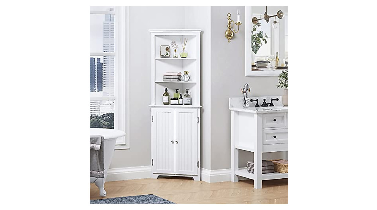 UTEX Tall Corner Cabinet - Space Saving White Storage Solution