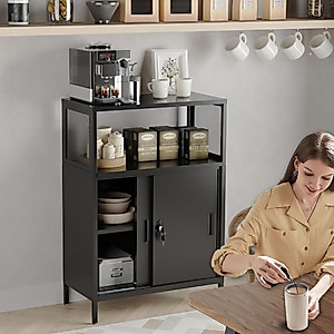 Hak Modern Metal Storage Cabinet Mobile Sliding Door with Lock | Adjustable Shelves | Multifunctional Storage Solutions for Dining Room, Kitchen, Living Room, Hallway