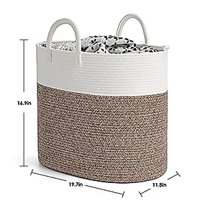 INDRESSME Large Laundry Baskets with Handles, Woven Basket for Storage Blankets Towels Yoga Mat, Hampers for Laundry Room or Nursery Room or Dorm Room, 19.7 x 11.8 x 16.9 inches, Brown