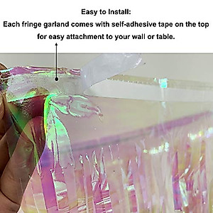 Blukey 10 Feet by 15 Inch Iridescent White Foil Fringe Garland - Pack of 6 | Metallic Tinsel Banner | Ideal for Parade Floats, Bridal Shower, Wedding, Birthday, Christmas | Wall Hanging Drapes