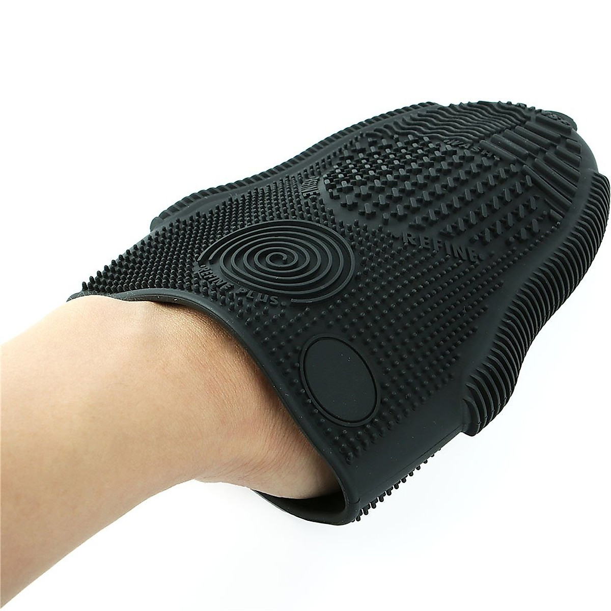 ScivoKaval Makeup Brush Cleaner Mat Mitt Glove Silicone Cosmetic Cleaning Scrubber Tool for Face Brushes and Eye Brush Washing Pad Black