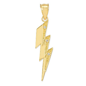 Polished 10k Yellow Gold Diamond Lightning Bolt Charm Pendant