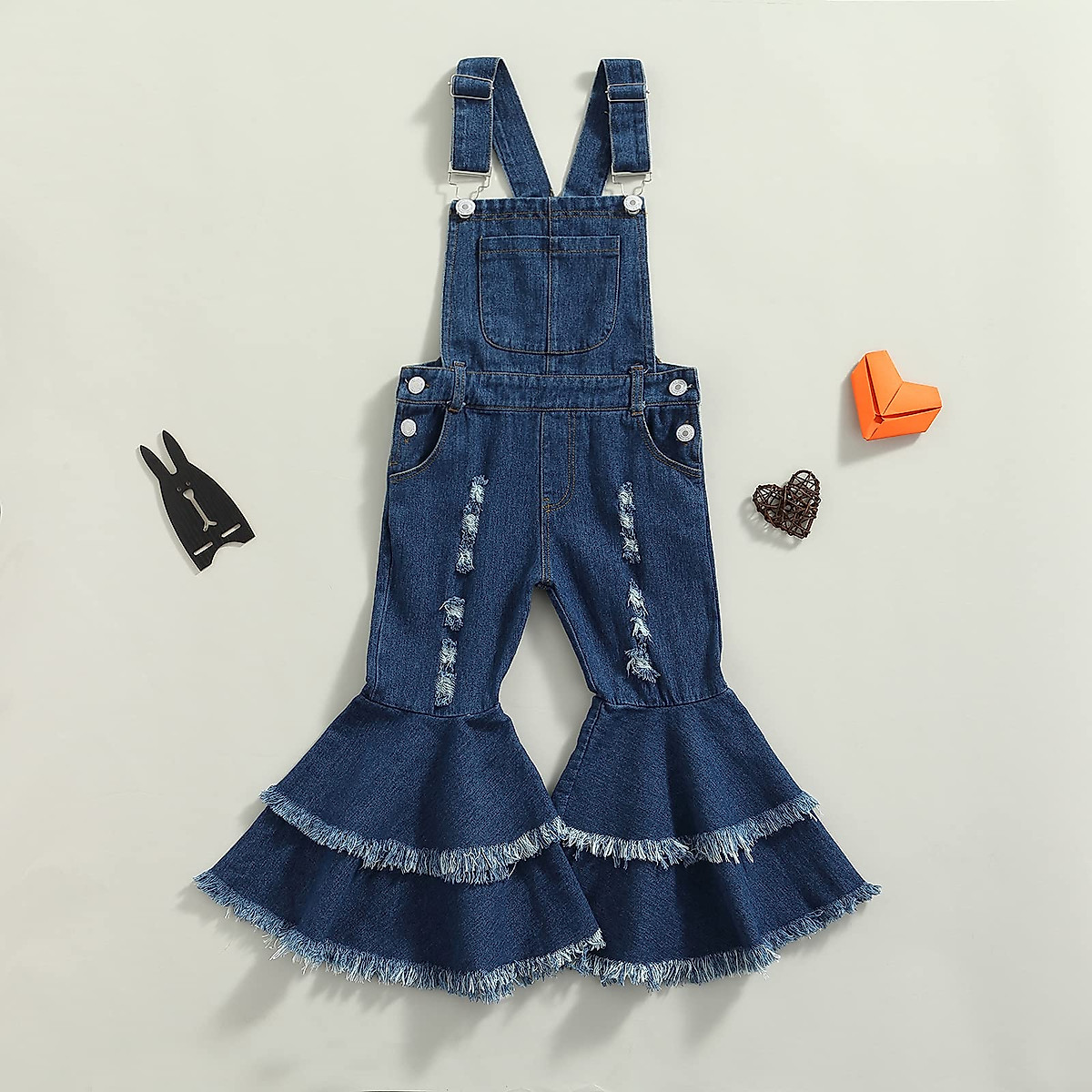 Karuedoo Kid Toddler Baby Girl Denim Overalls Ripped Bell Bottoms Flare Jeans Overalls Strap Suspender Pants Outfit (Blue, 3-4T)