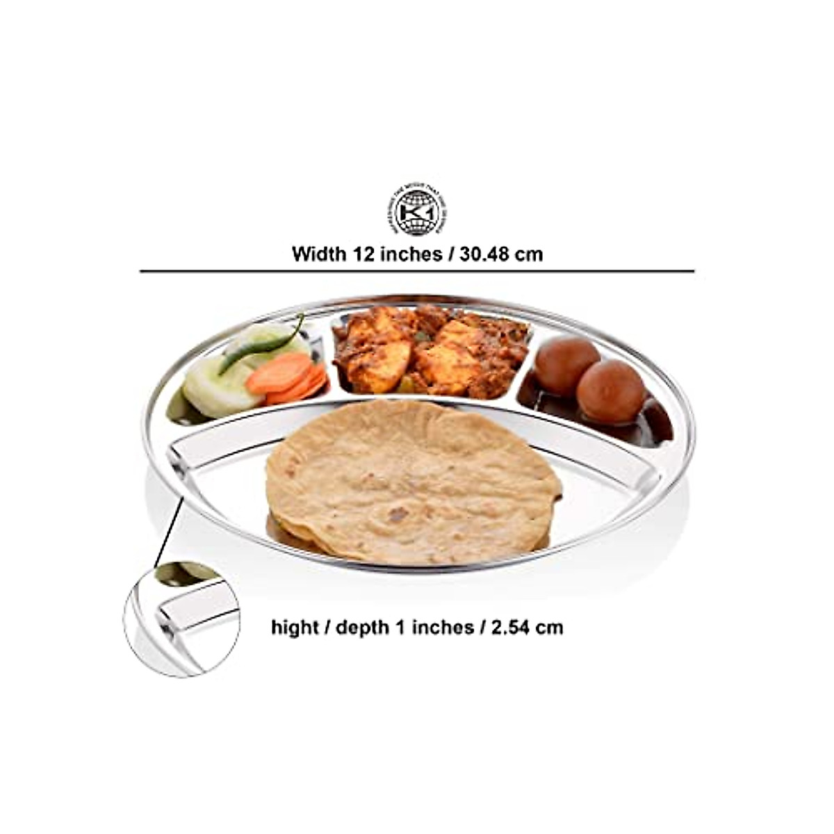 King International Stainless Steel Plates, Divided Dinner Plate Four Section Round Dinner Plates Set of 6, 11 Inches, Round Divided Dinner Plate, divided plates for adults, dinner plates
