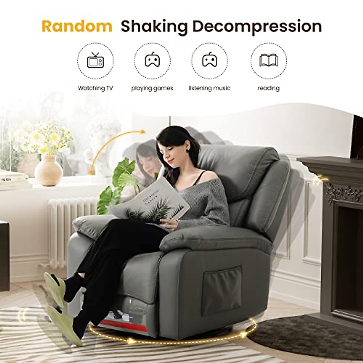Luffield Large Electronic Power Recliner Chair， 270 Degree Swivel Recliners Comfy Glider Rocking Chairs with USB & Type-C Ports，Soft Fabric Sofa Chair for Living Room