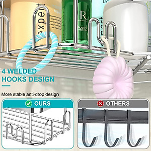 stusgo 4 Pack Corner Shower Caddy with Soap Holder, Adhesive Shower Shelves No Drilling, Rustproof Stainless Steel Bathroom Shower Organizer with Hooks, Shower Shelf for Inside Shower, Silver