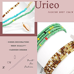 Urieo African Shell Elastic Waist Beads Chain Colorful African Stretchy Belly Bead Layered Beaded Bikini Beach Party Waist Chains Body Jewelry for Women(Pack of 4)