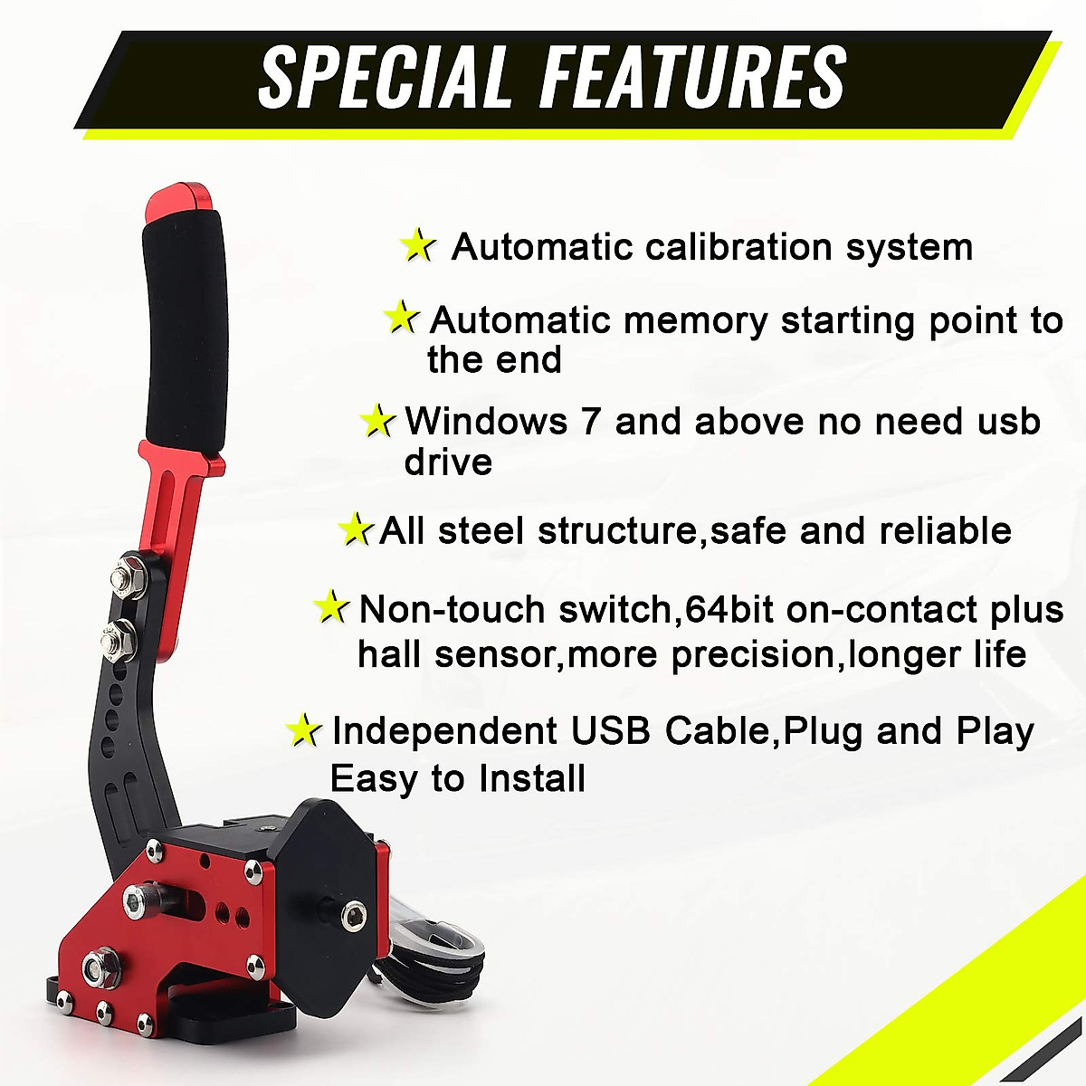 RASTP 64Bit PC USB Handbrake for SIM Racing Games Logitech G27 G25 G29 T500 T300 FANATECOSW LFS DIRT RALLY.2,Red