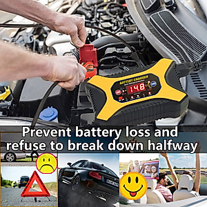 Car Battery Charger 12V/15A Automotive Battery Charger Maintainer Trickle Charger for Car Truck Motorcycle Lawn Mower Boat Marine RV SUV ATV SLA Wet AGM Gel Cell Lead Acid Battery Red