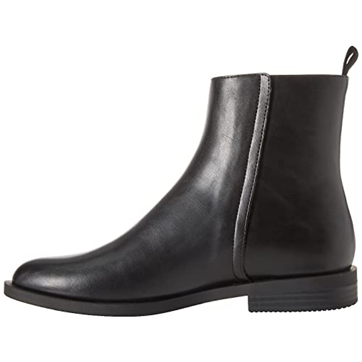 Amazon Essentials Women's Exterior Zip Flat Ankle Boot, Black Faux Leather, 5.5