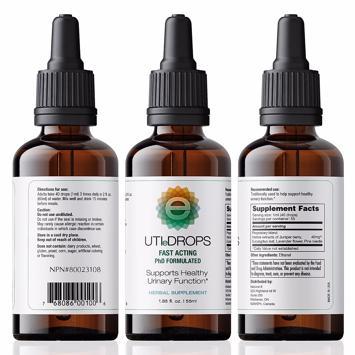 Natural UTI E-Drops – Fast-Acting Herbal Formula for Support of Bladder, Kidney & Urinary Tract Health for Women & Men