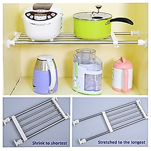 BAOYOUNI Expandable Closet Tension Shelf Storage Rack Heavy Duty Stainless Steel Adjustable Metal Organizer for Wardrobe, Cupboard, Kitchen, Bathroom Use, 19.68-31.49 Inch