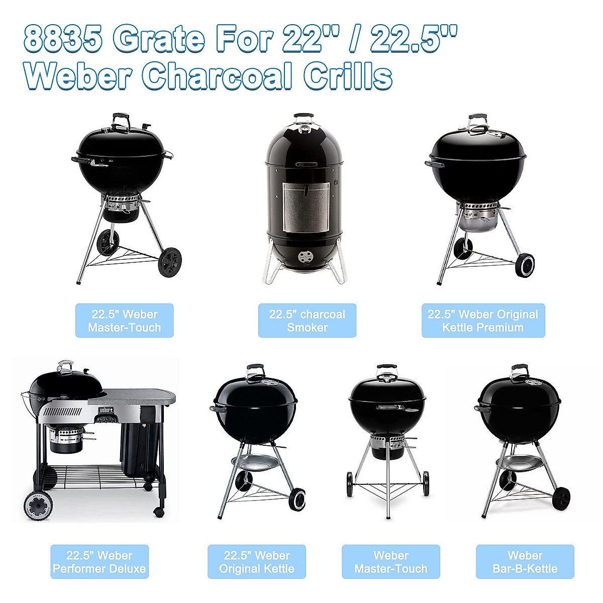 Adviace 21.5 Inch 8835 Cast Iron Grill Cooking Grates Replacement for 22.5" Weber Master-Touch, 22.5" Charcoal Smoker, Weber 22 Inch Kettle, Premium 22 Inch Charcoal Grill, 22" Weber Performer Premium