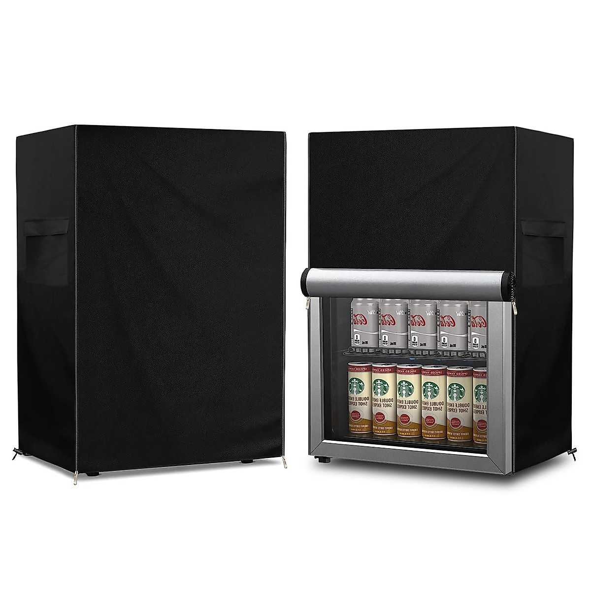Dalema Outdoor Refrigerator Cover,600D Heavy Duty 100% Waterproof Upright Freezer Cover,Outside Stand Up Fridge Covers.Front Can Be Rolled-Up by Zippers.(Black,20" W x 20" D x 33" H)