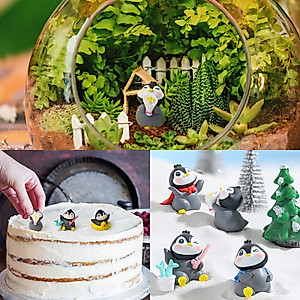 6Pack Mini Cute Penguin Figures Cake Toppers,Lovely Penguin Characters Toys Miniature Fairy Garden Decor for Kids Birthday Baby Shower Party Automobile Decoration