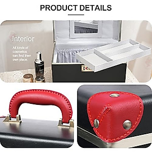 urecity Portable Retro Leather Makeup Train Case Cosmetic Organizer Case Leather Storage Box with Combination Lock (12.5", Black)