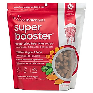 smallbatch Pets Freeze-Dried Super Booster Beef Bites for Dogs & Cats, 18 oz, Made in The USA, Humanely Raised Single Protein Source, Topper & Treat, with Organic Vegetables and Probiotics