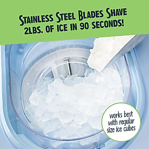 Nostalgia Snow Cone Shaved Ice Machine - Retro Cart Slushie Machine Makes 72 Icy Treats - Includes Metal Scoop, 2 Syrup Bottles, 100 Paper Cups/Spoons, Storage Compartment, Wheels - Blue, 54" Tall