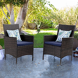 PHI VILLA Patio Wicker Chair Set of 2, Outdoor Modern PE Rattan Armchair with Removable Cushions for Deck, Porch, Balcony
