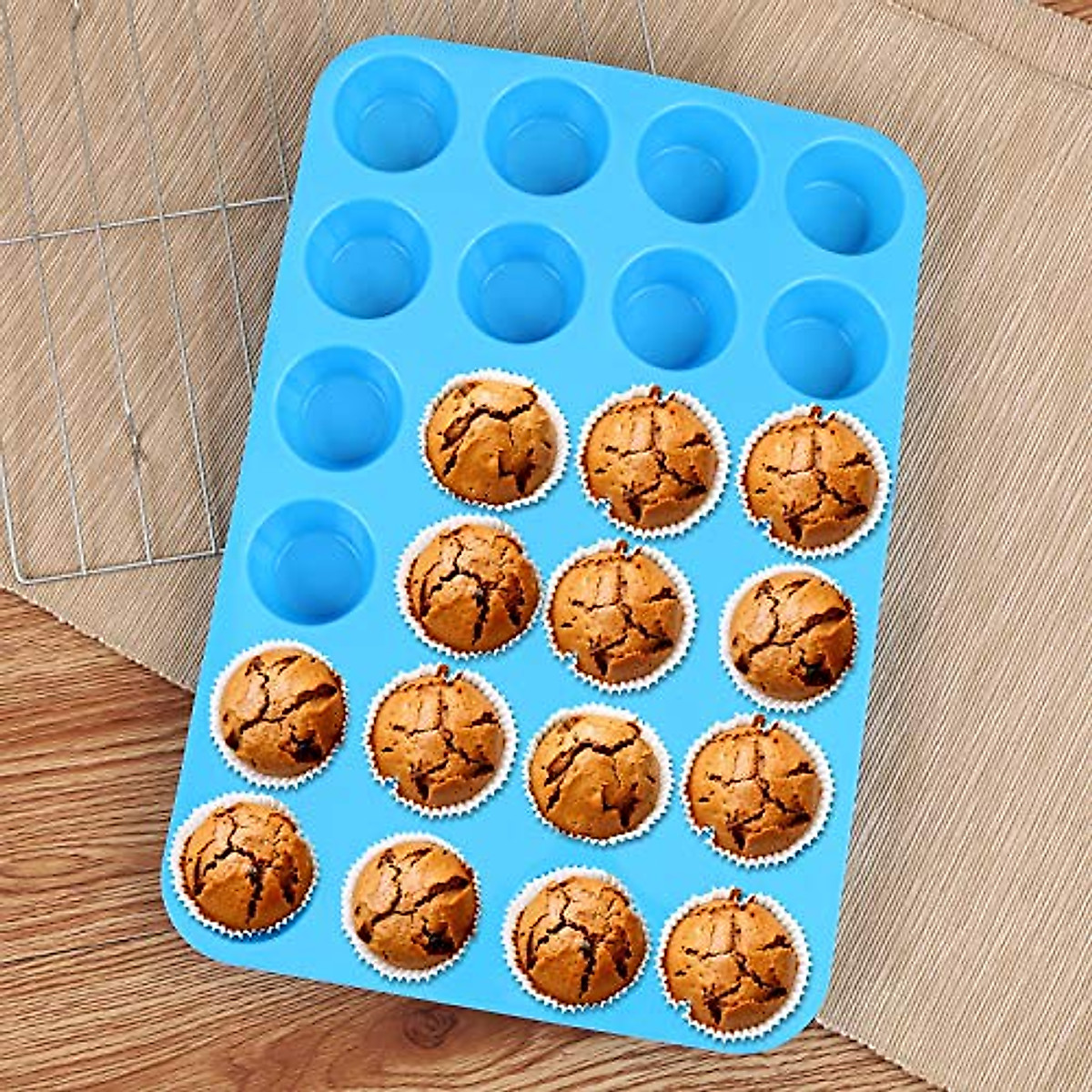 Cozihom Silicone Muffin Pan, Cupcake Pan, 24 Cups, Food Grade Egg Muffin Baking Silicone Molds, Non-stick, 3 Pcs