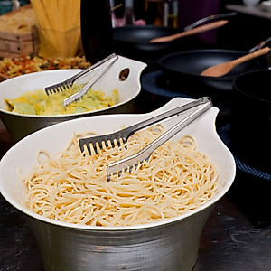 HornTide Stainless Steel Pasta Tongs Pack of 2 Piece Teethed Ends Design for Spaghetti Noodle Pastry Kitchen Serving Tong Set 8-inch 20cm