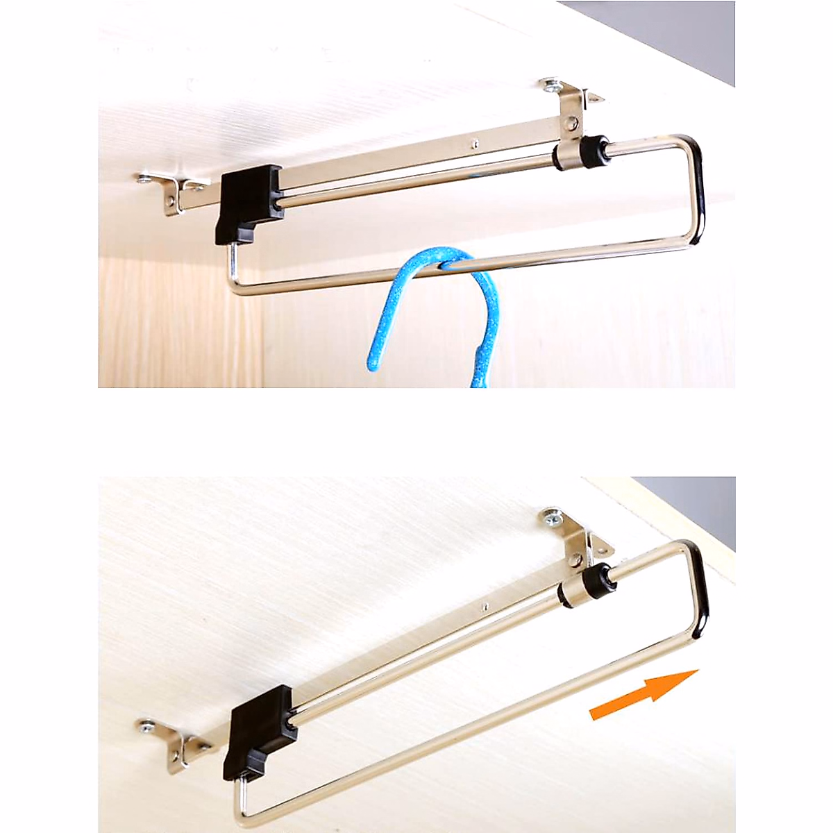 Closet Pull Out Autuwintor Pull-Out Closet Valet Rod Adjustable Wardrobe Clothing Rail Side Mount with Mounting Screws Cold Rolled Steel Black Silver, Retractable 10-Inches,Quantity-2