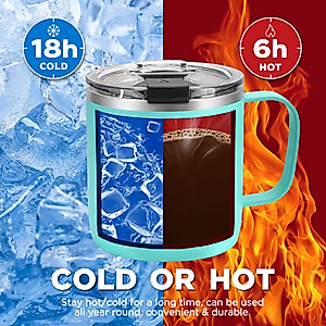 HAUSHOF 14 oz Coffee Mug, Insulated Coffee Mug with Handle, Travel Camping Cup, Portable Stainless Steel Coffee Cup, Insulated Coffee Cups with Lid, Lake Blue