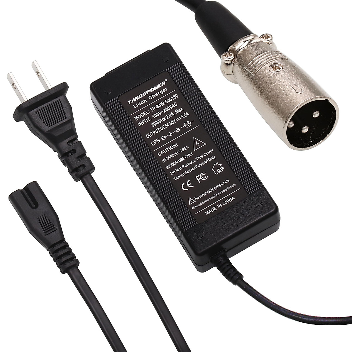 TANGSPOWER Charger 48v Output 54.6V 1.5A 48 Volt 3-pin XLR Male Plug for 54.6 Volt 13S 12Ah Lithium Battery Charger