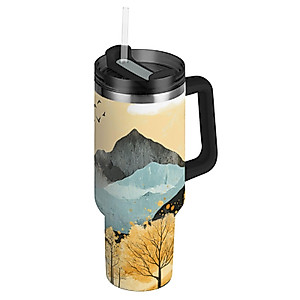 Selerdon 40 oz Tumbler Landscape Art with Handle and Straw Lid Vacuum Stainless Steel Insulated Water Bottle Travel Mug Car Cup Holder Friendly BPA Free for Gym Travel Office