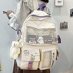 GGOOB Kawaii Backpack with Kawaii Pin and Accessories Cute Kawaii Backpack for School Bag Kawaii Girl Backpack Cute (Ivory)
