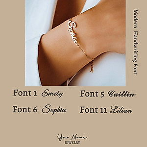 DayOfShe Personalized Name Bracelet or Anklet for Women Birthday Gifts, Custom Bracelets with Name Heart Chain Bracelet Cuff Women Gifts