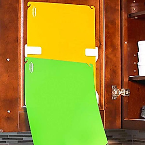 FUNCTIONAIRE Funnel-Board Kit – 4 Cutting Boards That Convert to a Funnel or Scoop. Includes EZ Mount Storage Holder That mounts Inside Cabinet Doors (no Screws Required). Watch Demo Video.