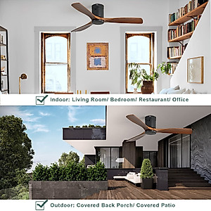 Sofucor 52" Flush Mount Ceiling Fan no Light and Remote Control, Indoor Outdoor Ceiling Fans Without Light, Quiet Energy Saving with 6 Speeds, Timer, Brown