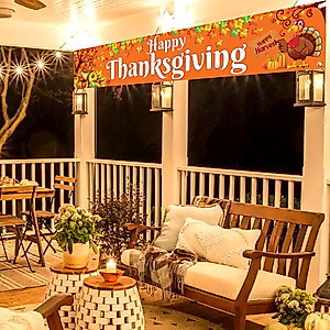 KatchOn, Happy Thanksgiving Yard Banner - Xtralarge, 120x20 Inch | Thanksgiving Banner Outdoor, Thanksgiving Outdoor Decorations | Thanksgiving Yard Signs Backdrop for Thanksgiving Yard Decorations