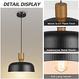 Darkaway Industrial Pendant Light Fixtures Ceiling Hanging with Hammered Metal Shade, Black Pendant Light for Kitchen Island Lighting Hanging Lamp Adjustable Height, Medium 2 Pack